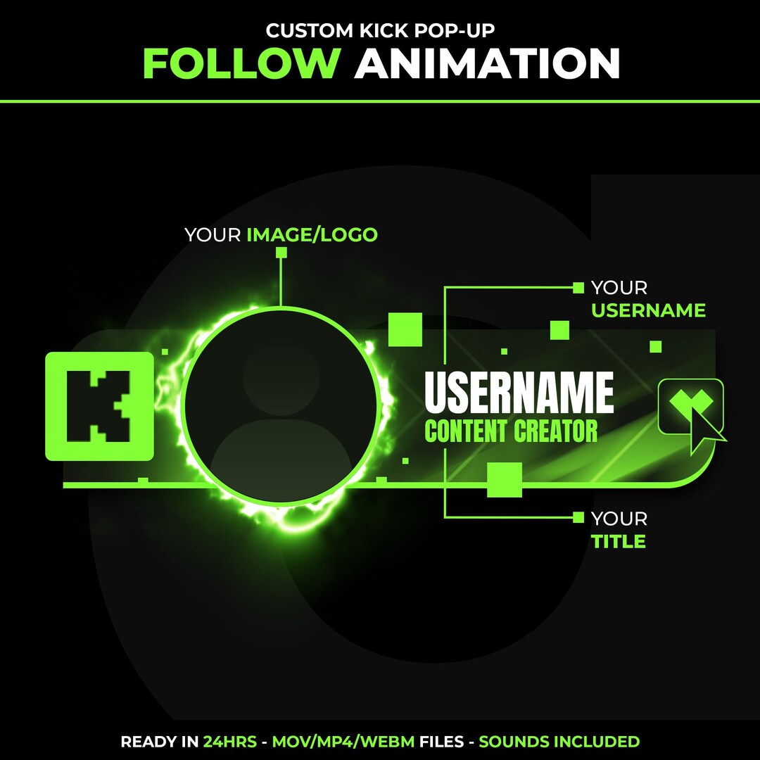 Animated Follow Pop-up for Kick Streaming Package Animated Shoutout ...