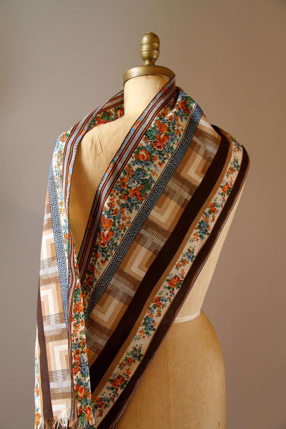 Vintage Mid-century Modern Stole With Geometric, Floral, Scales Motifs ...