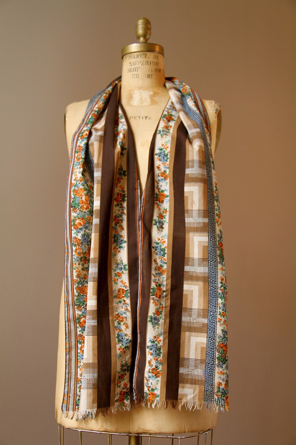 Vintage Mid-century Modern Stole With Geometric, Floral, Scales Motifs ...