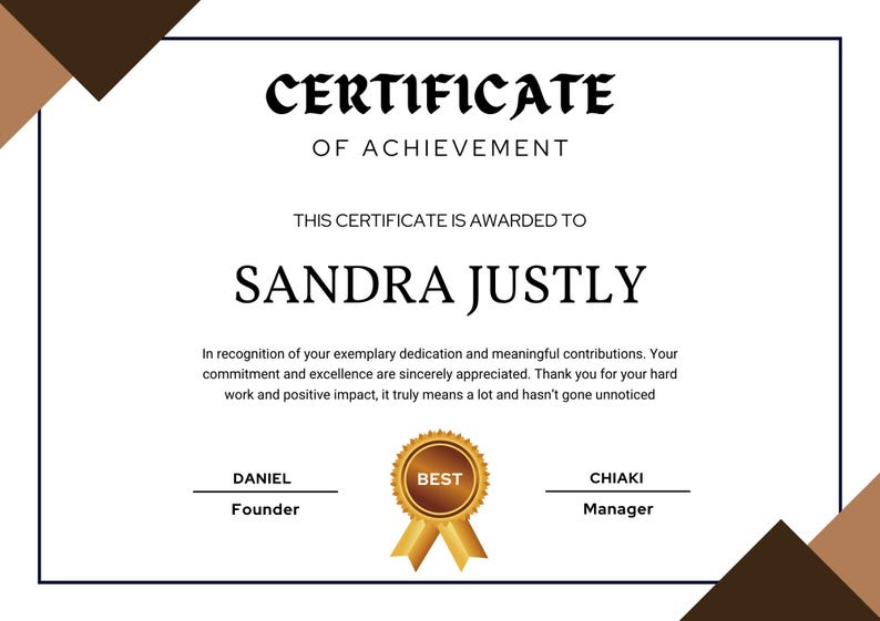 Editable Certificate of Achievement, Printable PDF Award Template ...