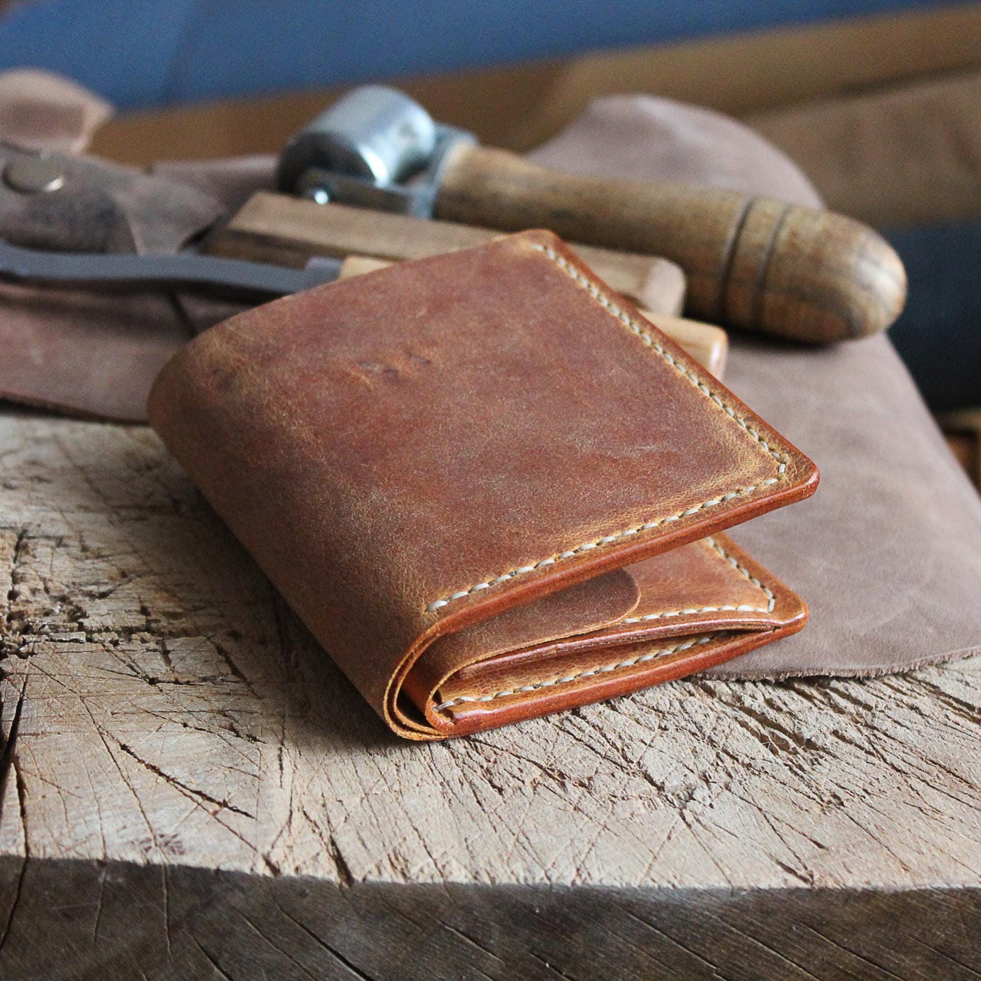 Handmade Crazy Horse Leather Bifold Wallet: Vintage Style Card Holder ...
