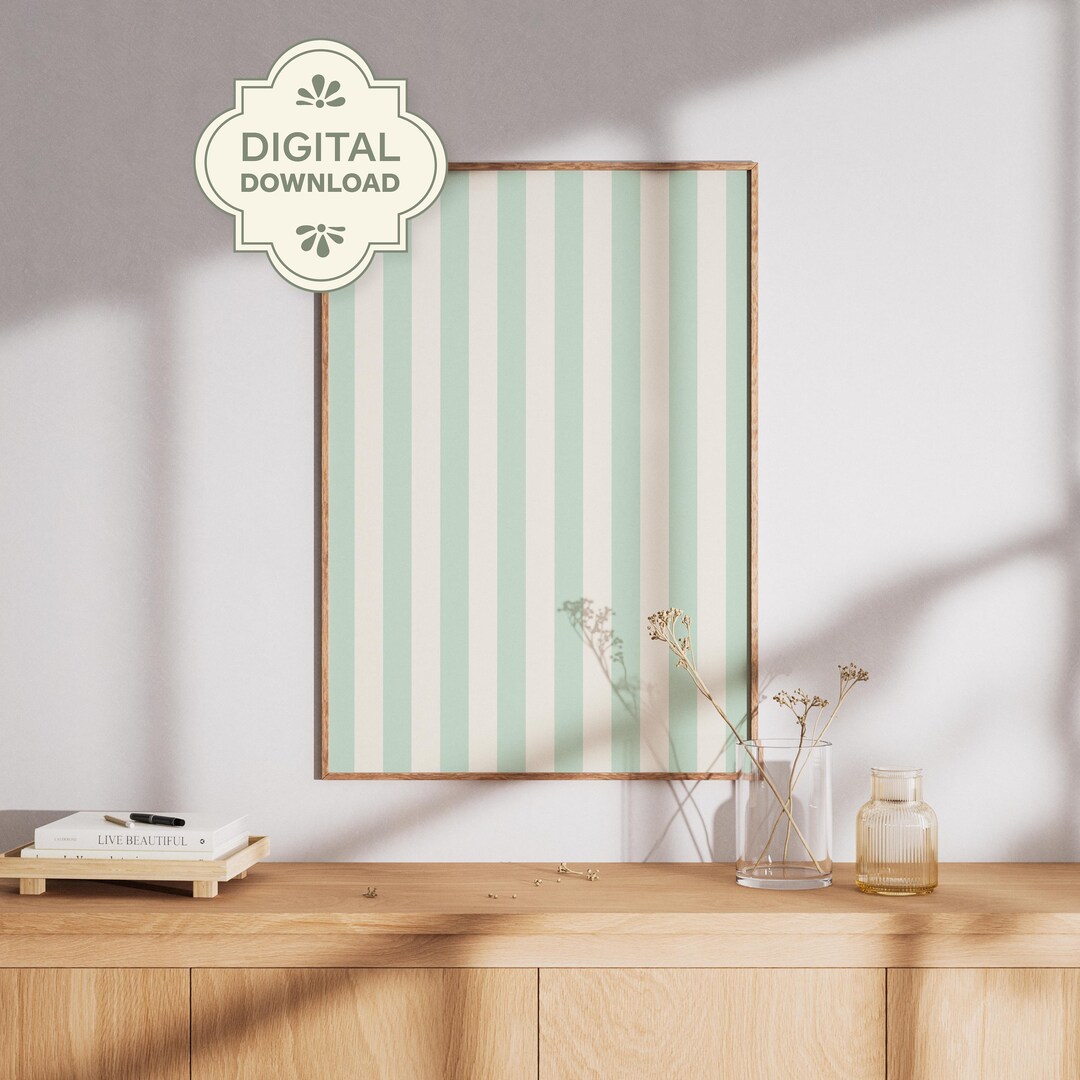 Green Beige Stripes Wall Art Printable, Modern Minimalist Line Art ...