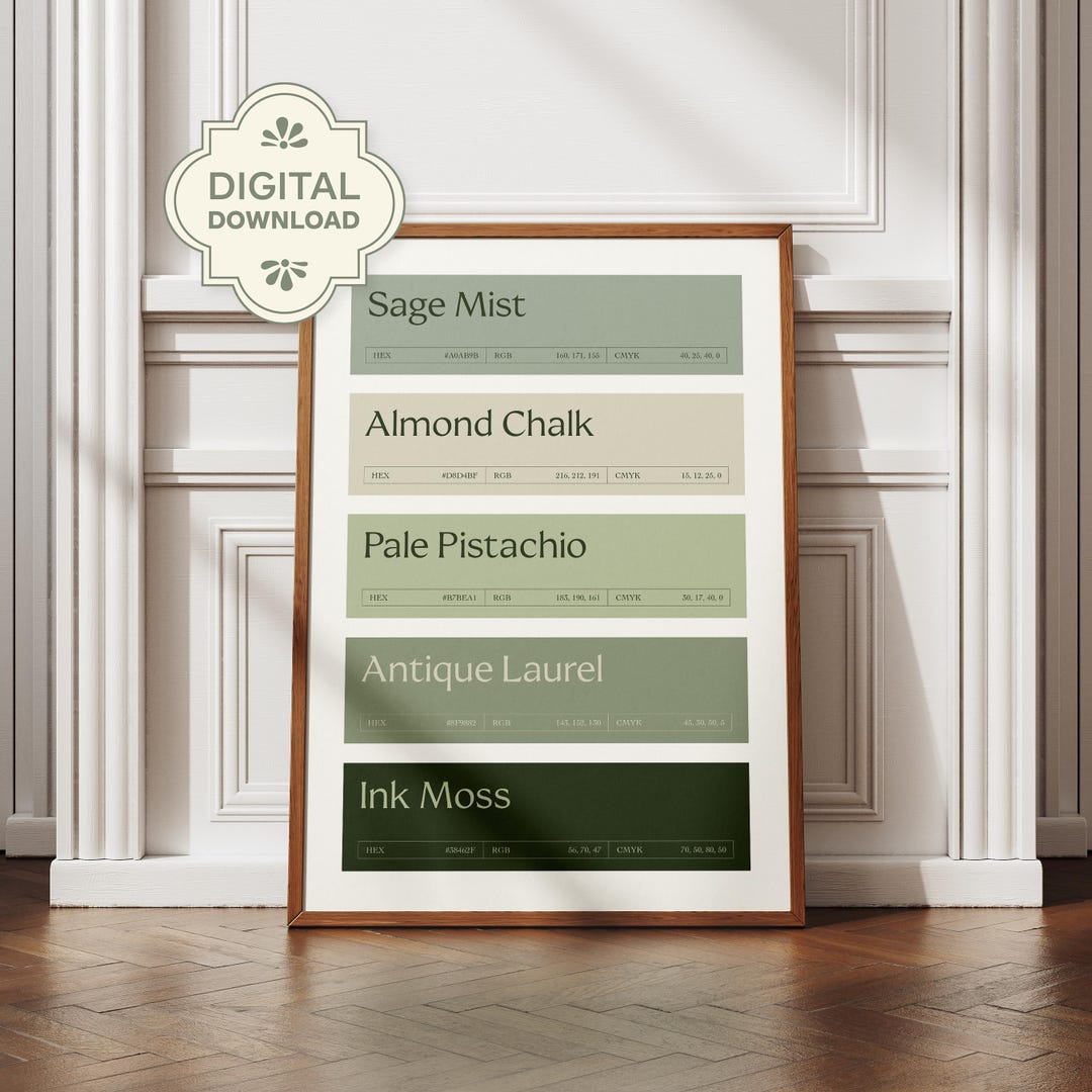 Botanical Color Palette Wall Art Printable | Aesthetic Green Decor in ...