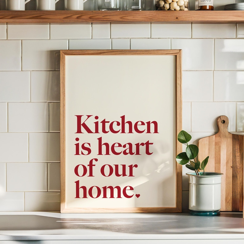 Kitchen is Heart of Our Home Wall Art Printable, Modern Red Kitchen ...