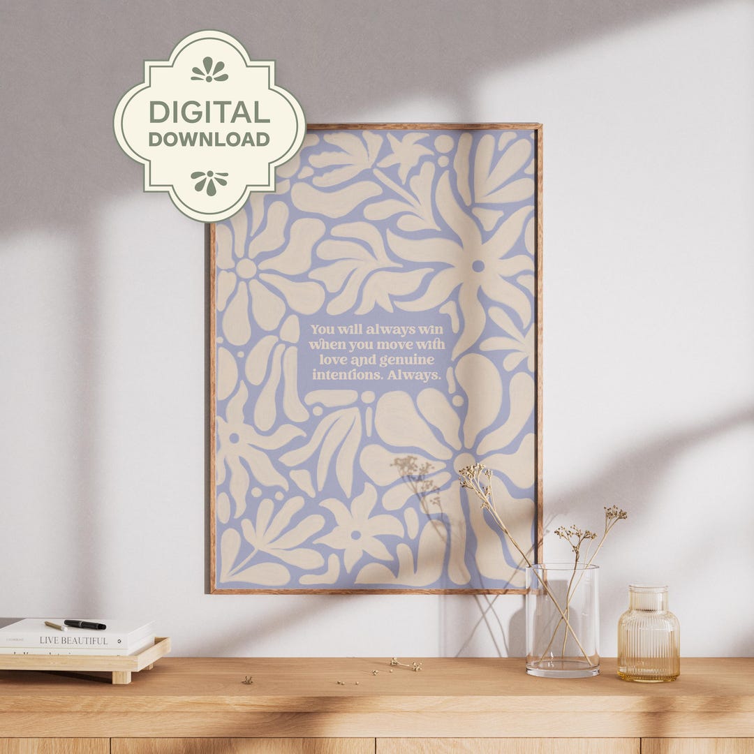 Floral Quote Wall Art Printable, Hand Drawn Flower Poster, Digital ...