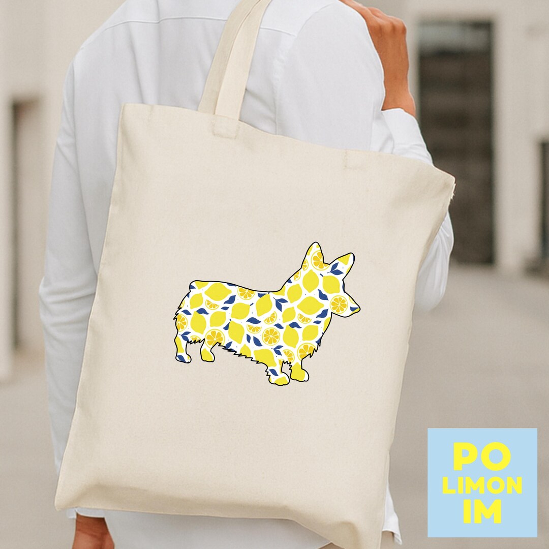 Minimalist Corgi Tote Bag With Lemon Pattern, Perfect Gift for Dog Moms ...