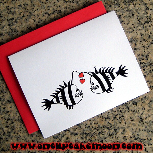 Angler Fish Couple Valentines / Notecards / Thank You Notes - Etsy