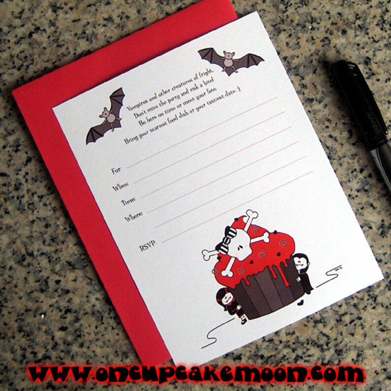 Girl and Boy Vampire Skull Cupcake Notecards / Thank You Notes - Etsy