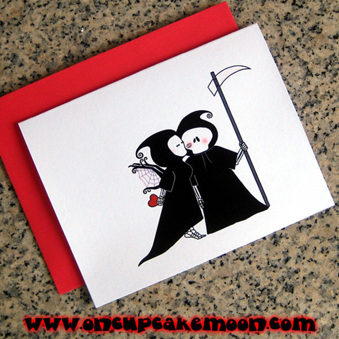 Kiss of Death Cute Grim Reaper Couple Valentines / Notecards blank or ...