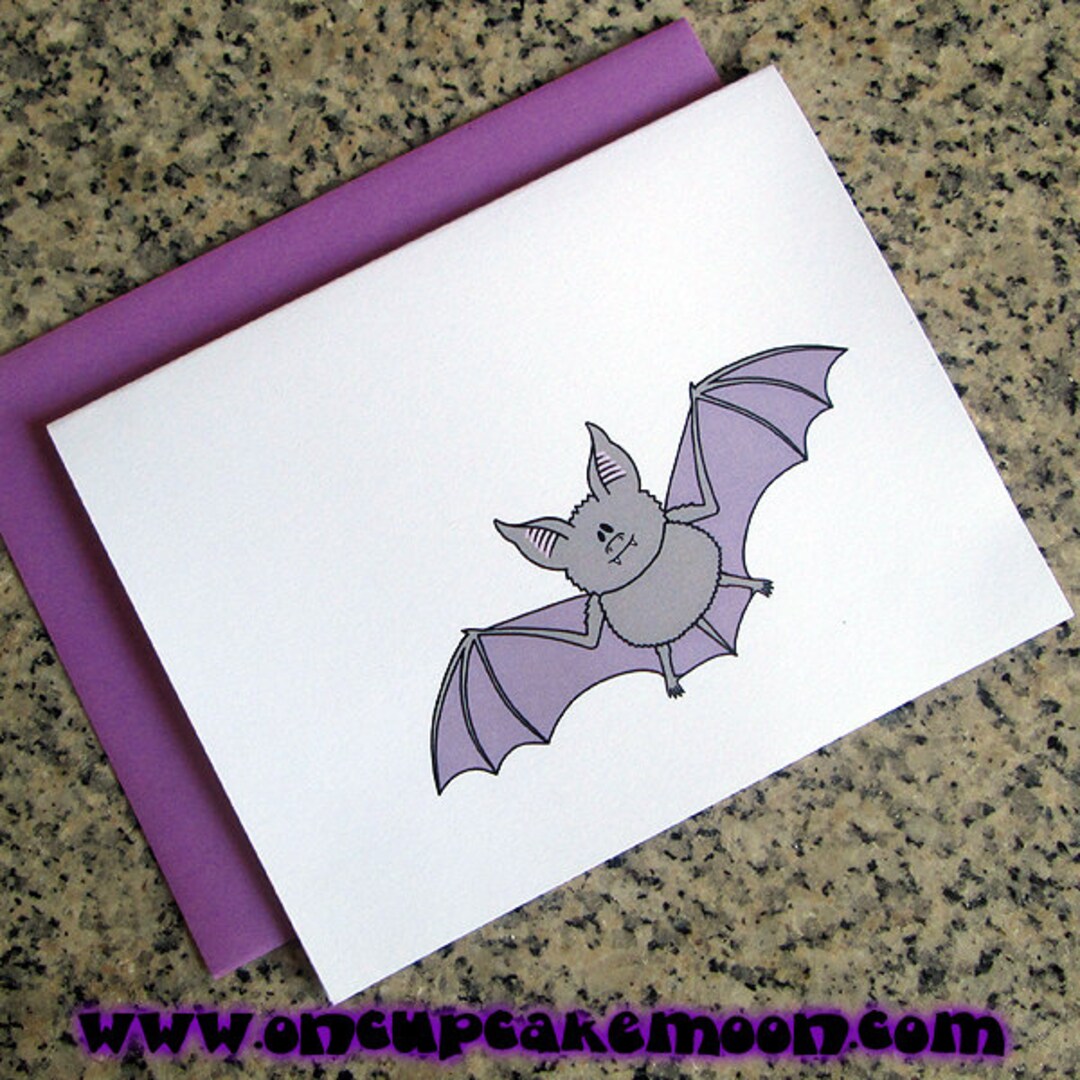 Cute Gray and Purple Flying Bat Notecards / Thank You Notes blank ...