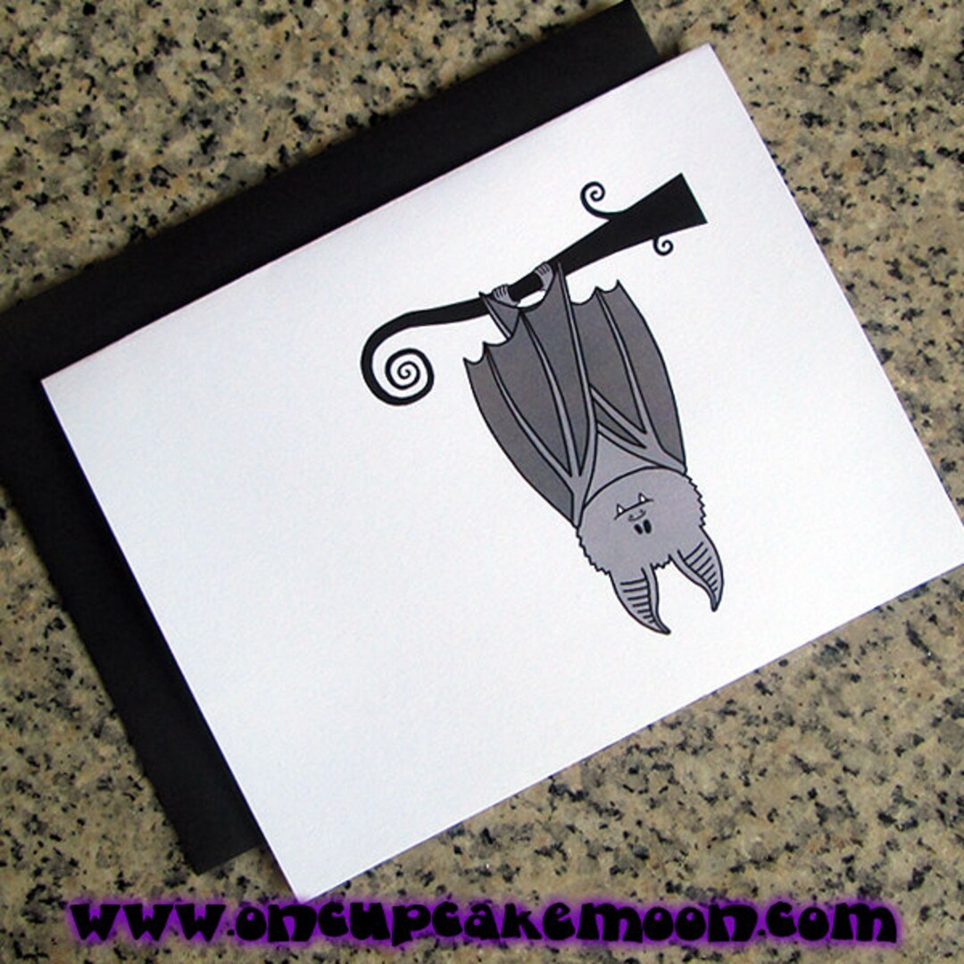 Cute Gray Hanging Upside Down Bat Notecards / Thank You Notes blank ...