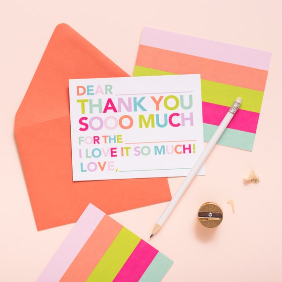 Girls Stationery Set Fill in the Blank Thank You Card Girls Rainbow Thank You Cards Kids Personalized Thank You Card Set With Envelopes Etsy