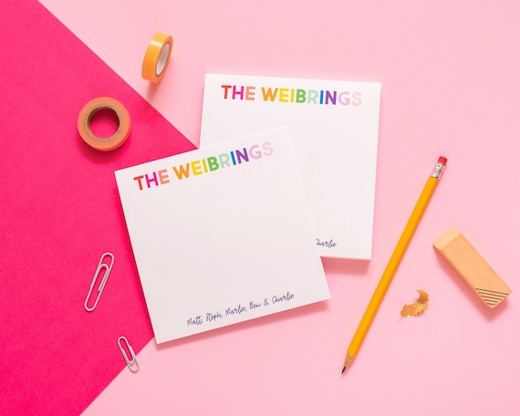 Rainbow Notepad Personalized Family Notepad Monogram - Etsy