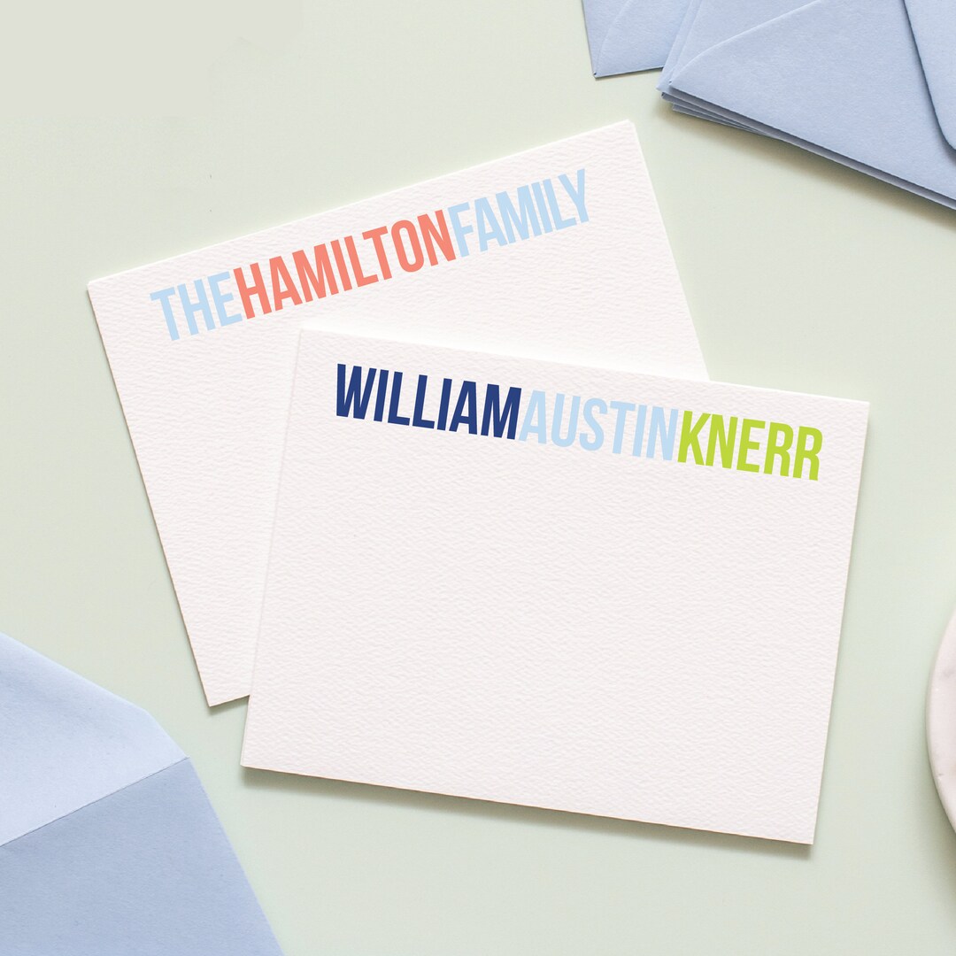 Color Block Personalized Stationery, Flat Note Cards, Couples ...