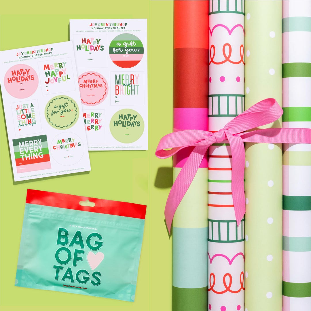 Gift Wrap, Sticker & Bag of Tags Bundle - Etsy