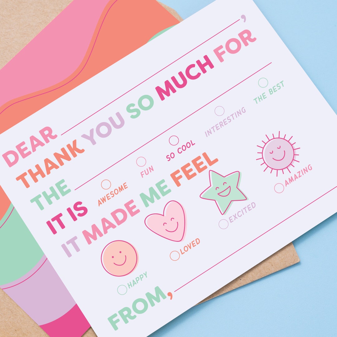 Adorable Kids' Emotion Fill-in Thank You Cards: Pink Birthday & Gift ...