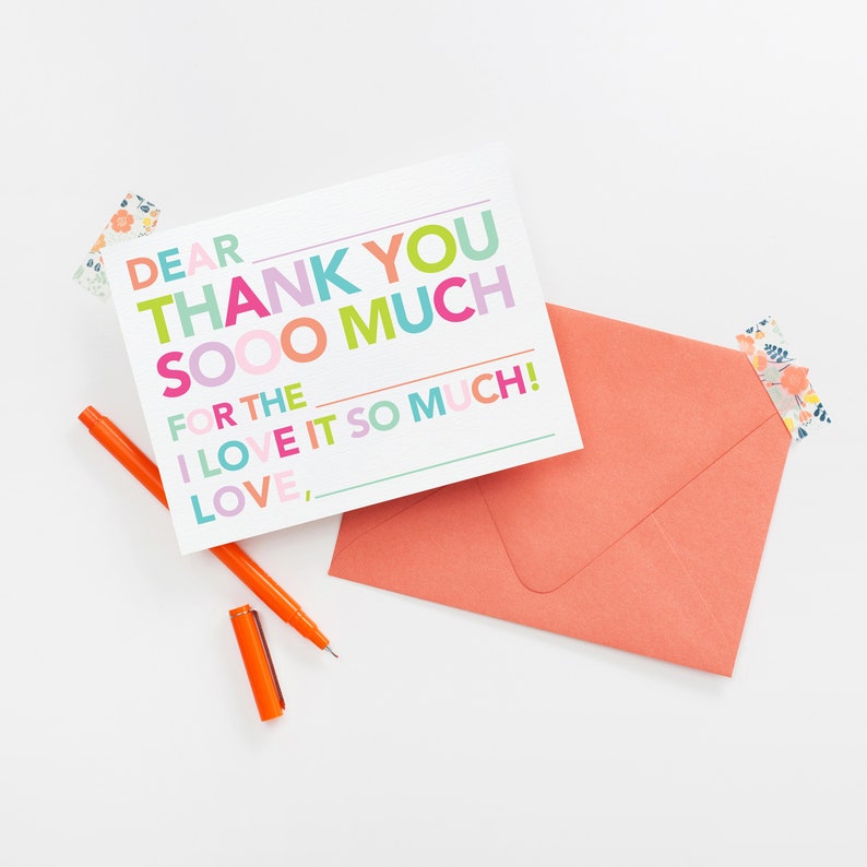 Kids Thank You Note Birthday or Gift Thank You Card Fill in - Etsy