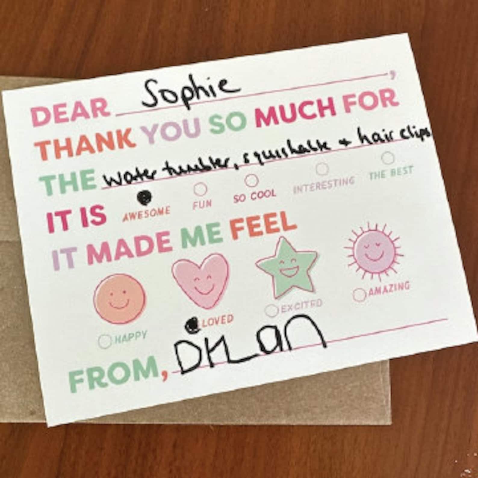 Adorable Kids' Emotion Fill-in Thank You Cards: Pink Birthday & Gift ...
