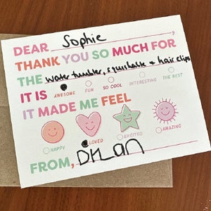 Adorable Kids' Emotion Fill-in Thank You Cards: Pink Birthday & Gift ...