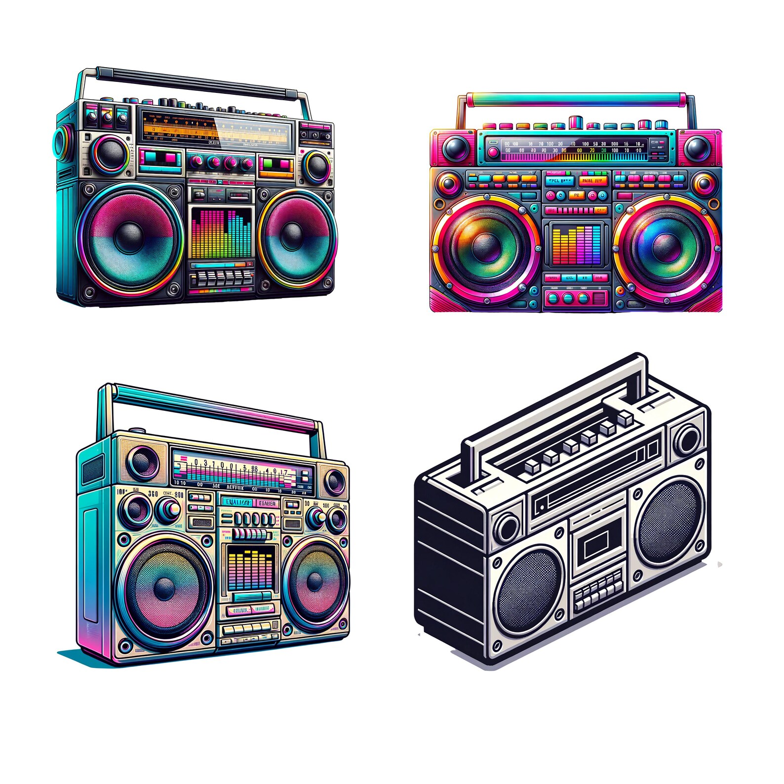 Retro Boom Box Clipart, 80s 90s Cassette Player Clipart, Vintage Stereo ...