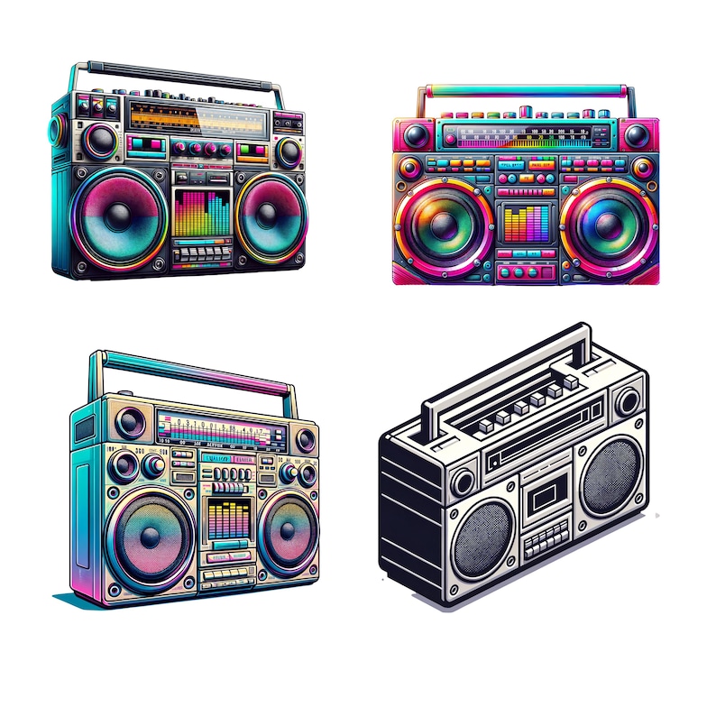 Retro Boom Box Clipart, 80s 90s Cassette Player Clipart, Vintage Stereo ...