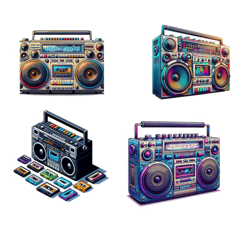 Retro Boom Box Clipart, 80s 90s Cassette Player Clipart, Vintage Stereo ...