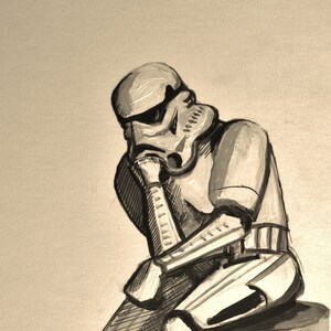 Stormtrooper as the Thinker, Sepia Print or Black and White Print ...