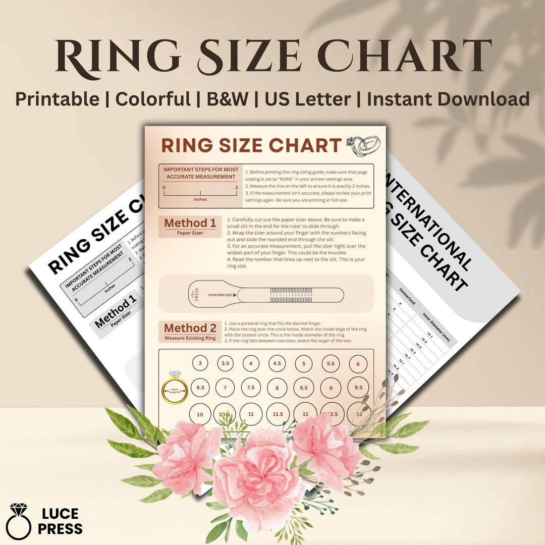 Printable Ring Size Chart: International Ring Sizer (digital Download ...