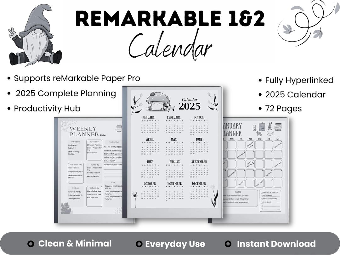 Remarkable 2025 Calendar Planner: Weekly & Monthly Templates (digital ...