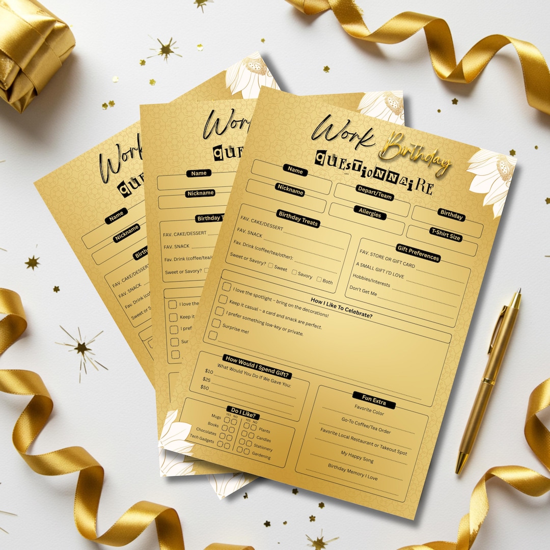Work Birthday Questionnaire Printable | Birthday Fun Game for Office - Etsy