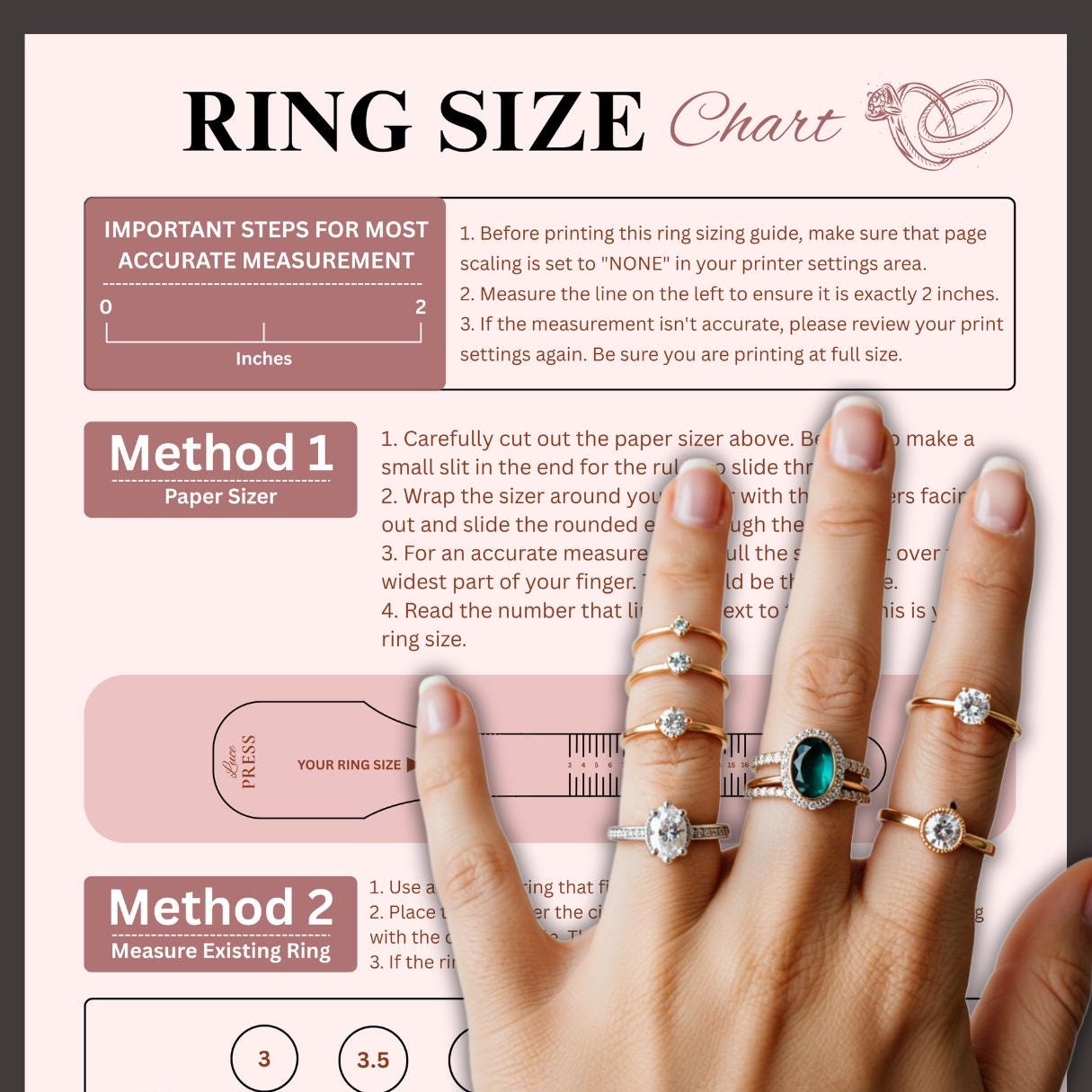 Printable Ring Size Chart - Accurate Home Sizing Guide - Etsy