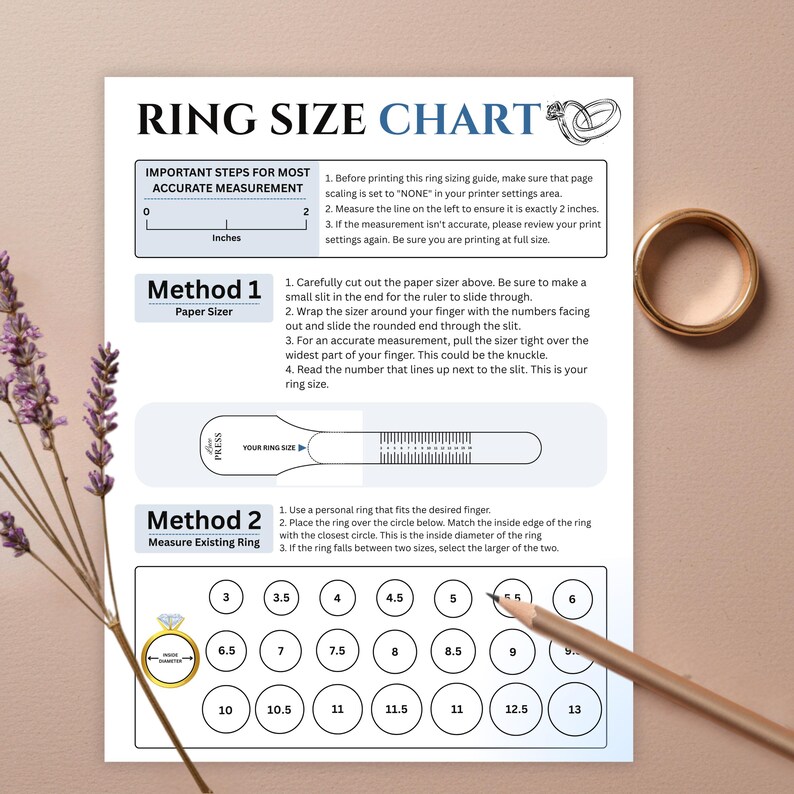 Printable Ring Size Chart: International Conversion Guide (digital ...