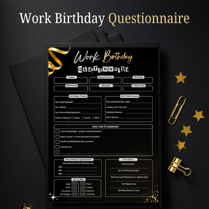 Work Birthday Questionnaire Printable - Etsy