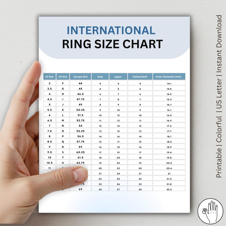 Printable Ring Size Chart: International Conversion Guide (digital ...