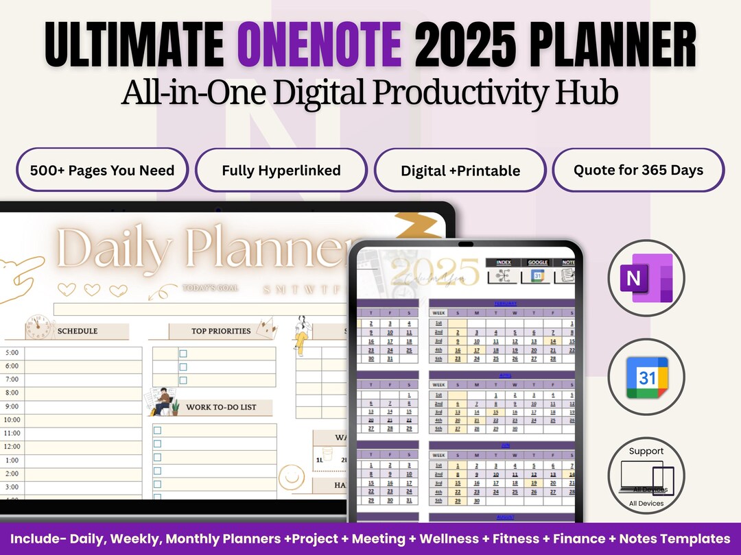 Onenote 2025 Planner Template: All-in-one Digital Productivity (digital ...