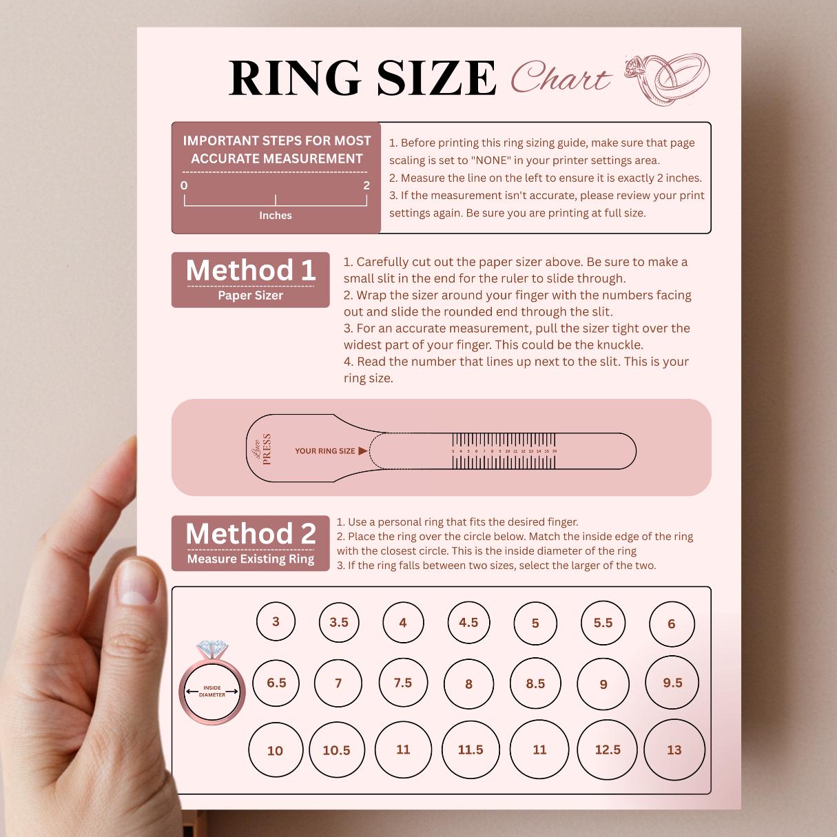 Printable Ring Size Chart - Accurate Home Sizing Guide - Etsy