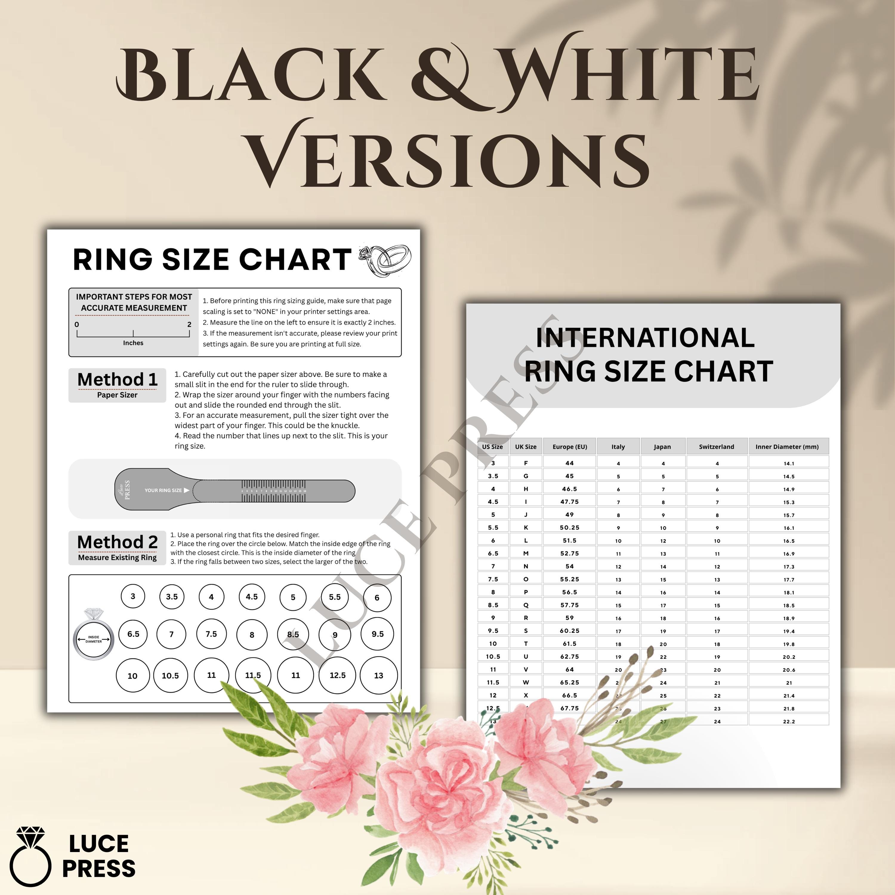 Printable Ring Size Chart: International Ring Sizer (digital Download ...