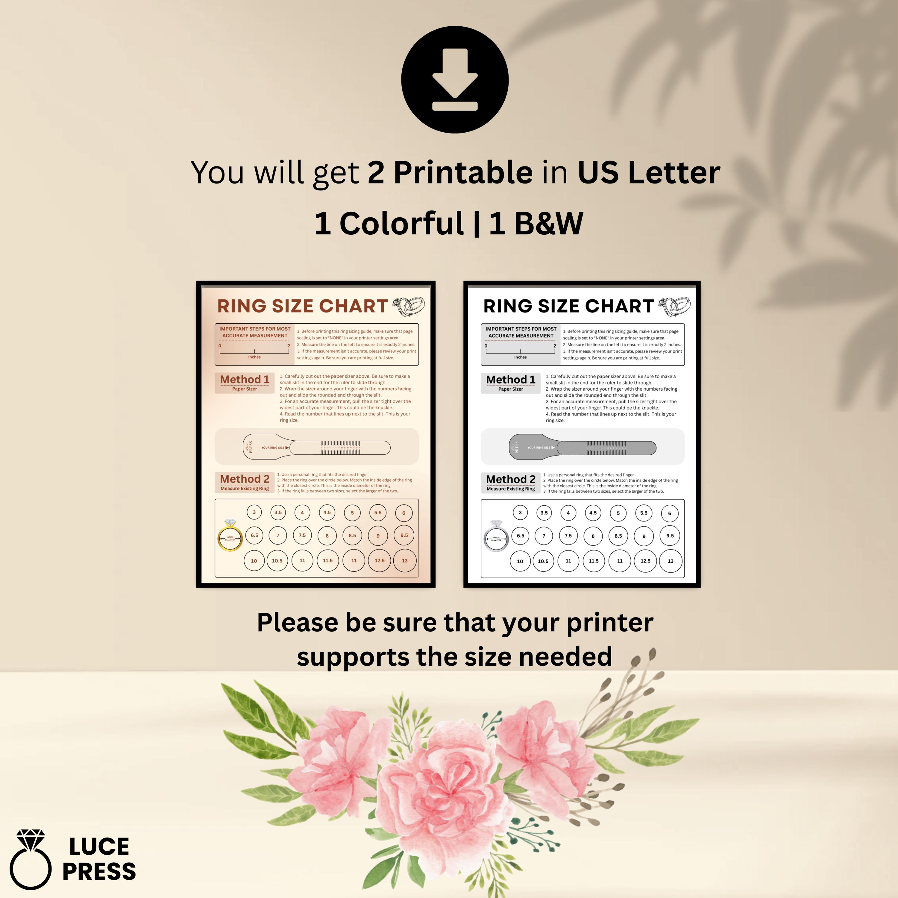 Printable Ring Size Chart: International Ring Sizer (digital Download ...