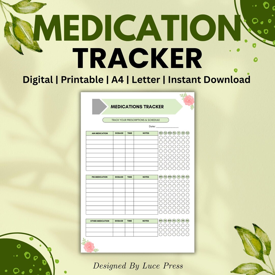 Printable Medication Tracker: Pill, Injection & Supplement Log (US ...
