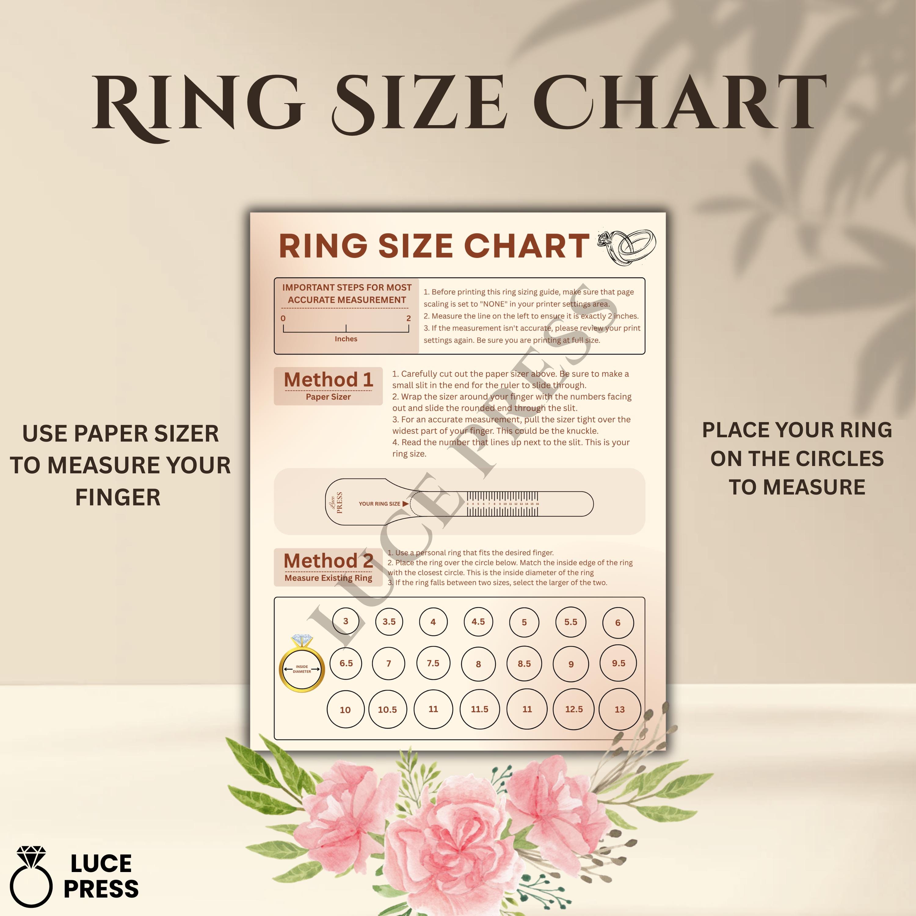 Printable Ring Size Chart: International Ring Sizer (digital Download ...