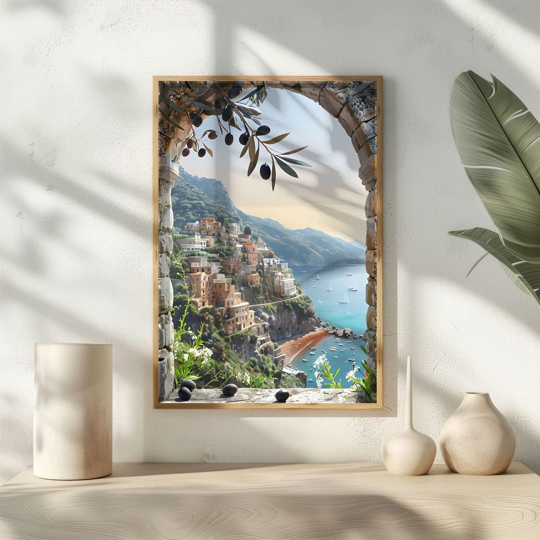 Greek Sea View Poster: Olive Tree & Ancient Walls (digital Download) - Etsy