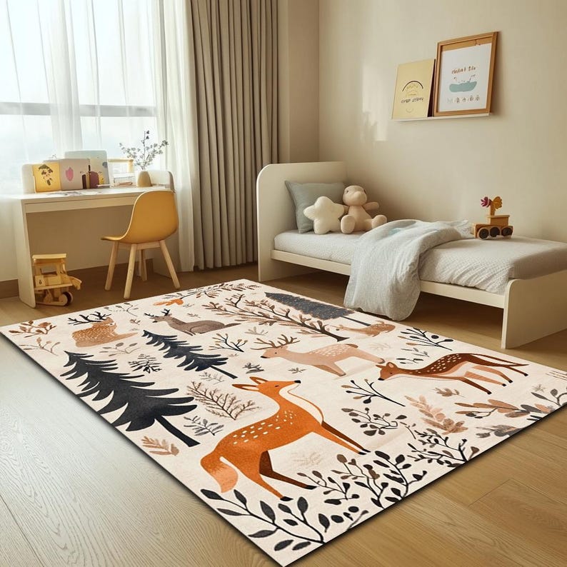 Forest Animals Nursery Rug: Soft Washable Kids Play Area - Etsy