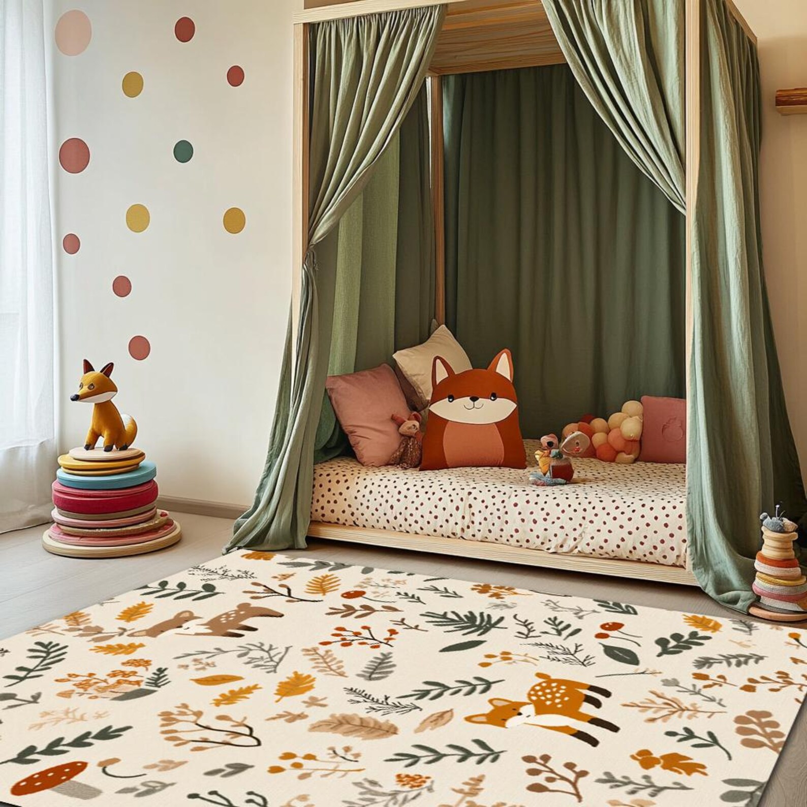 Fox & Leaf Kids Play Mat: Soft Nursery Rug With Free Cushion Cover - Etsy