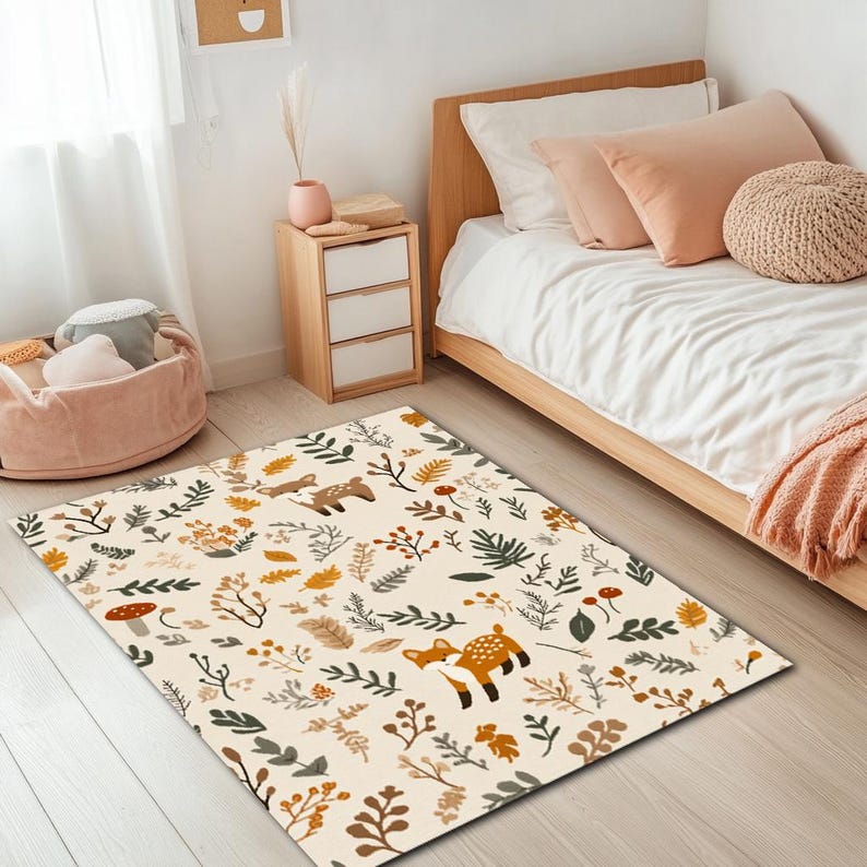 Fox & Leaf Kids Play Mat: Soft Nursery Rug With Free Cushion Cover - Etsy