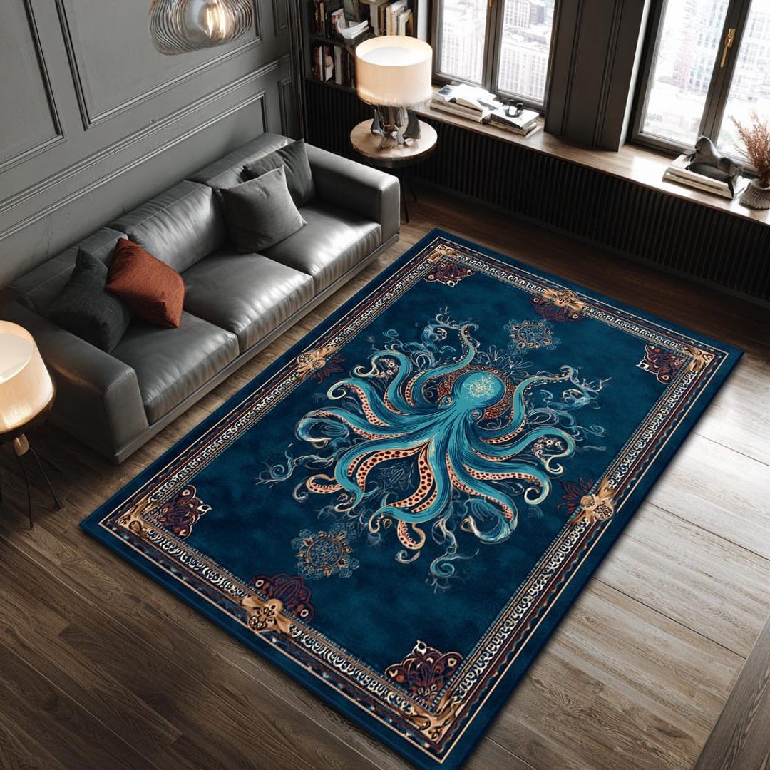 Ocean Octopus Area Rug, Bohemian Coastal Floor Mat - Etsy
