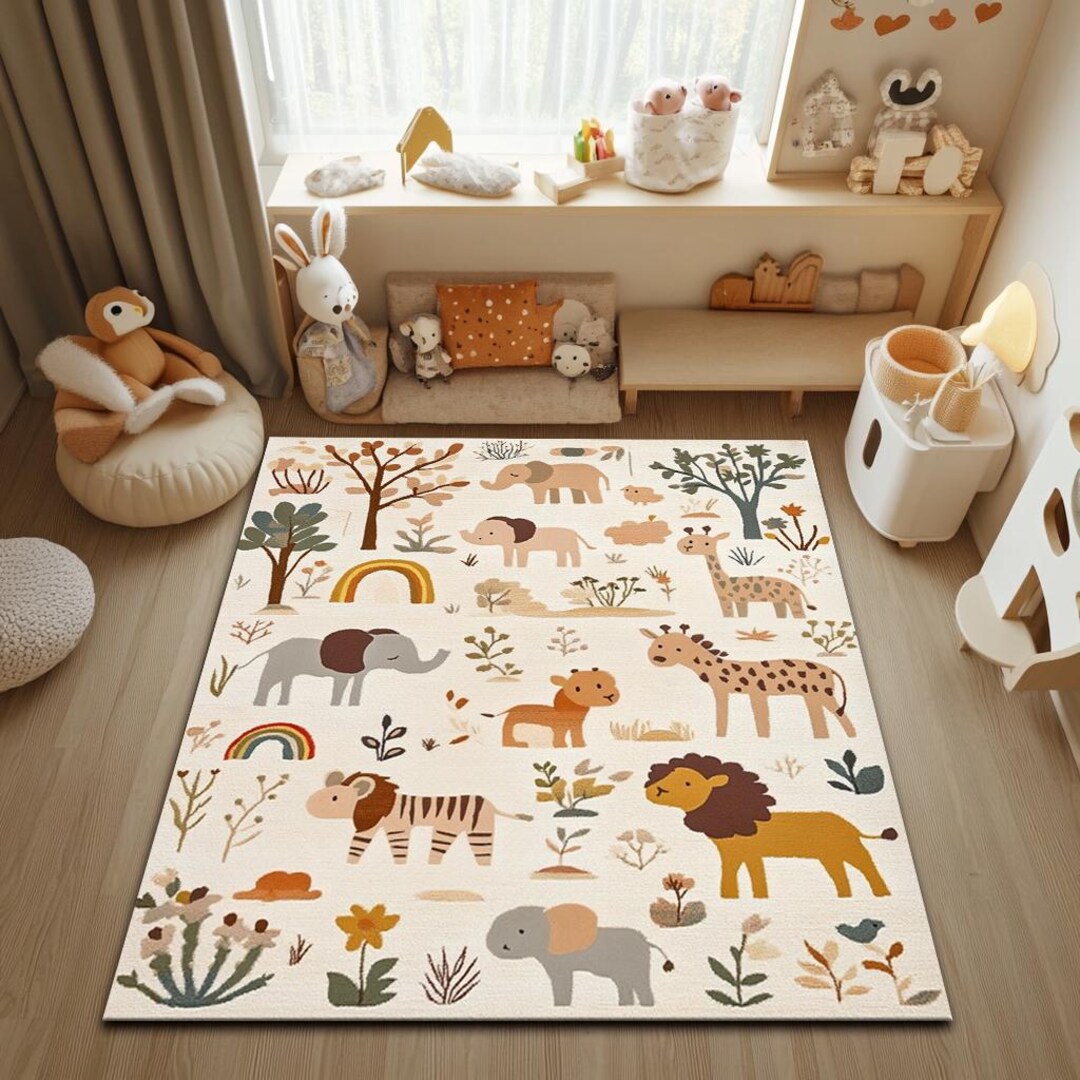 Jungle Animals Activity Rug: Safari Nursery, Boho Kids Decor - Etsy