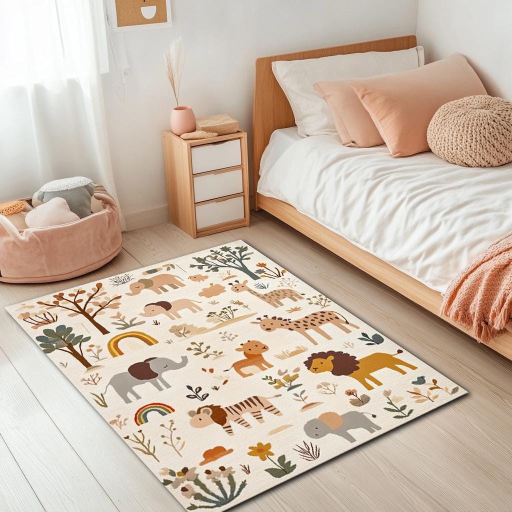 Jungle Animals Activity Rug: Safari Nursery, Boho Kids Decor - Etsy