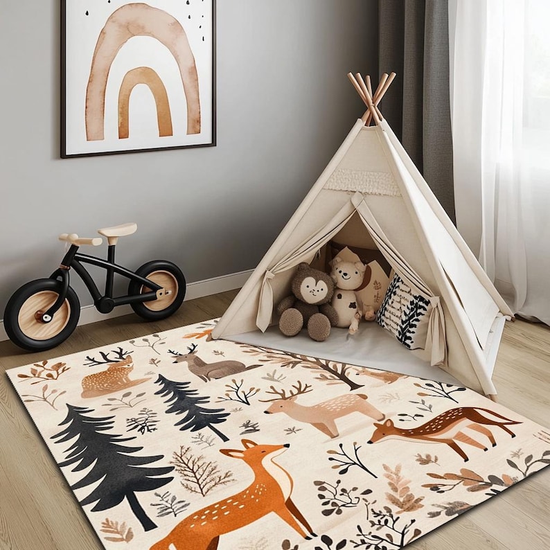 Forest Animals Nursery Rug: Soft Washable Kids Play Area - Etsy