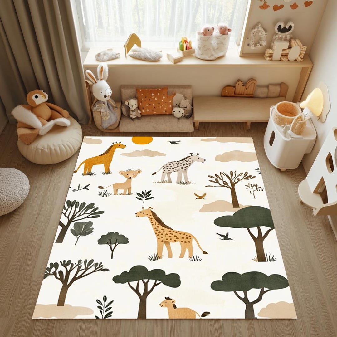 Woodland Animals Rug, Nursery Rug, Kids Area Rug, Washable Non Slip ...