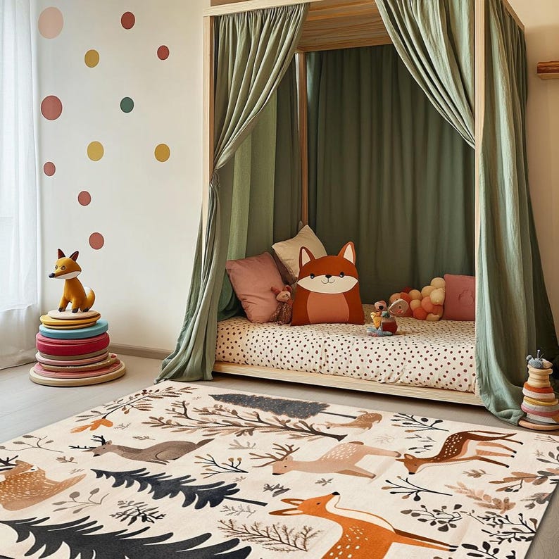 Forest Animals Nursery Rug: Soft Washable Kids Play Area - Etsy